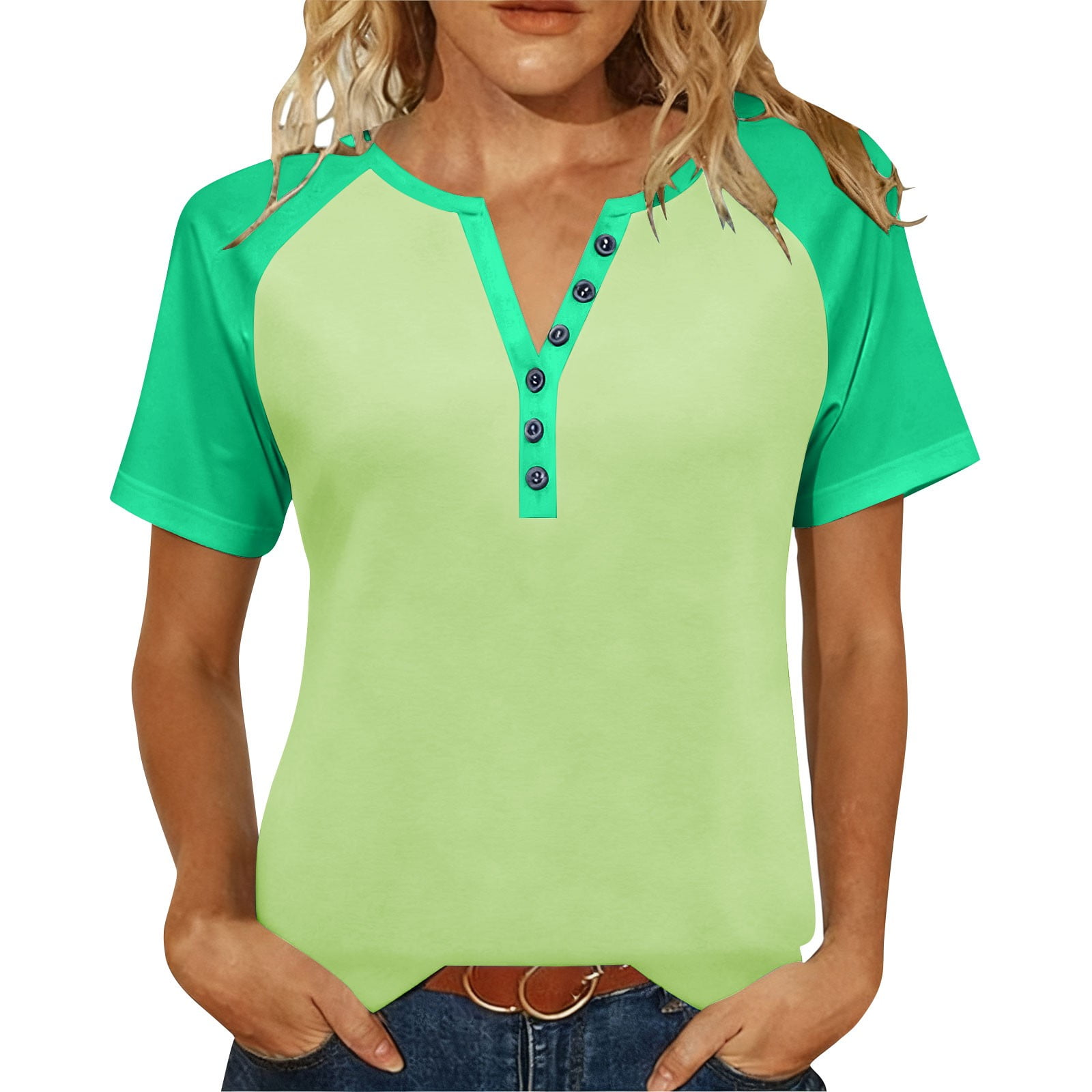 Brglopf Womens Henley Raglan Short Sleeve Tops Plus Size Summer Color ...
