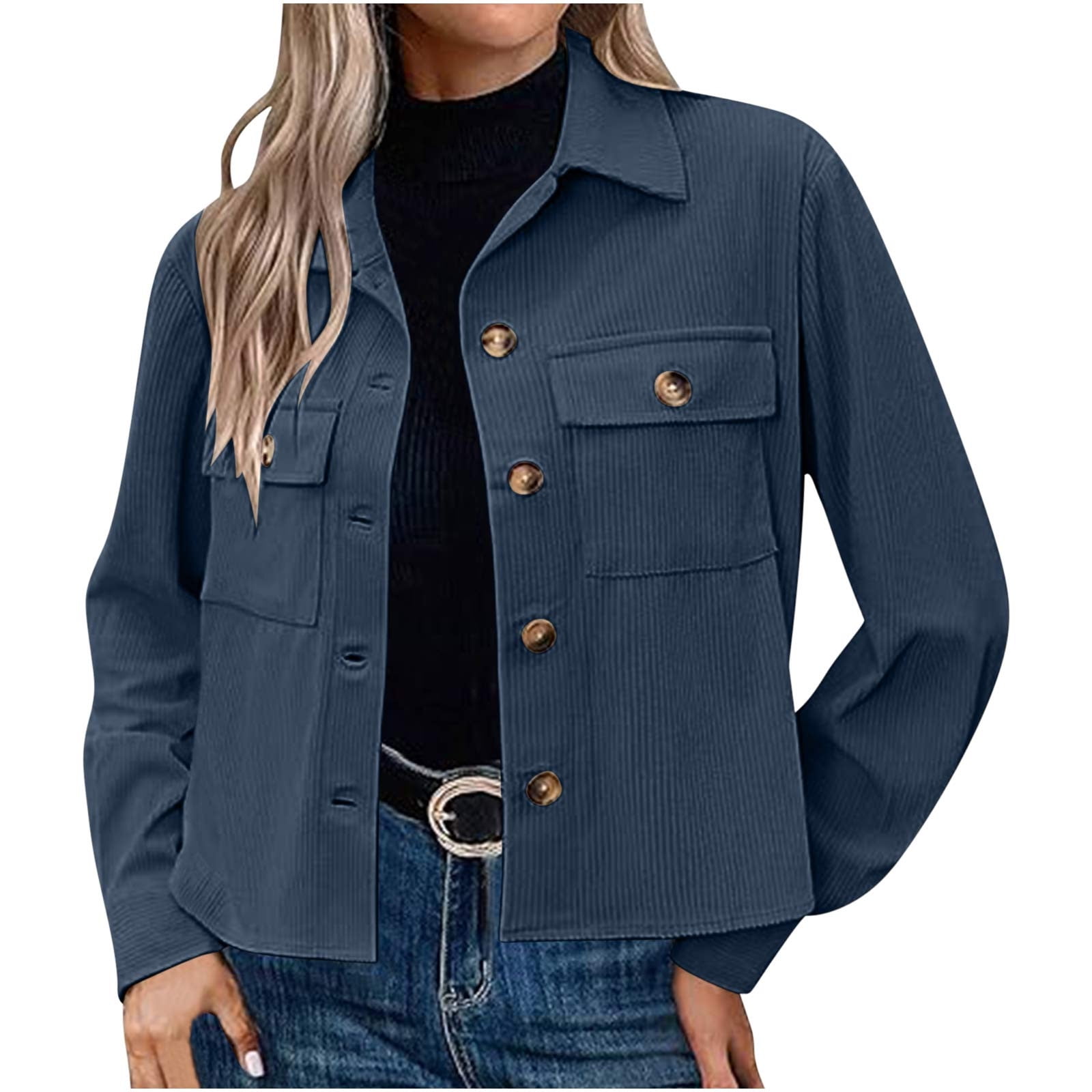 Brglopf Womens Jackets Fashion Cropped Corduroy Shackets Button Down ...