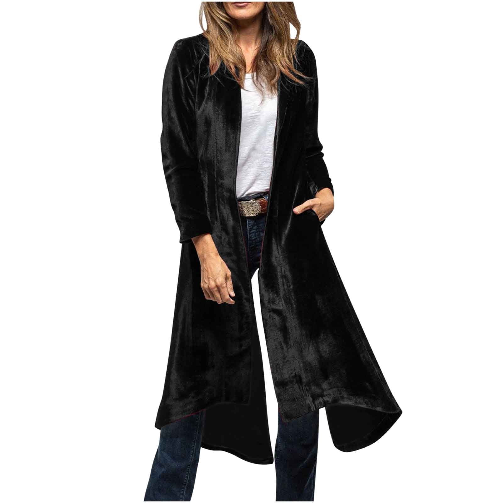 Brglopf Womens Long Cardigan Jackets Vintage Velvet Lapel Collar Open ...