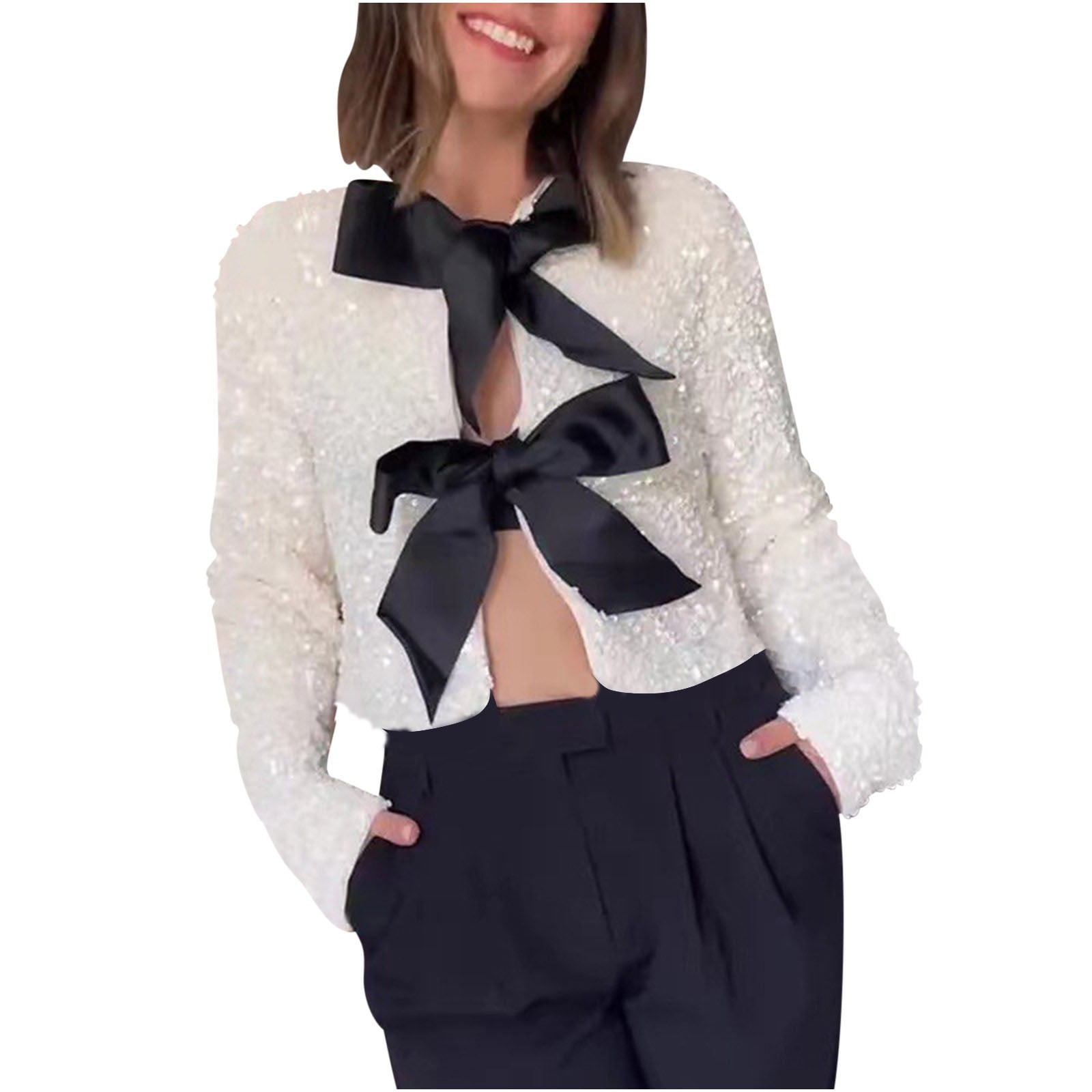 Brglopf Womens Sequin Tops Elegant Gold Velvet Strap Bow Cut Out Dressy