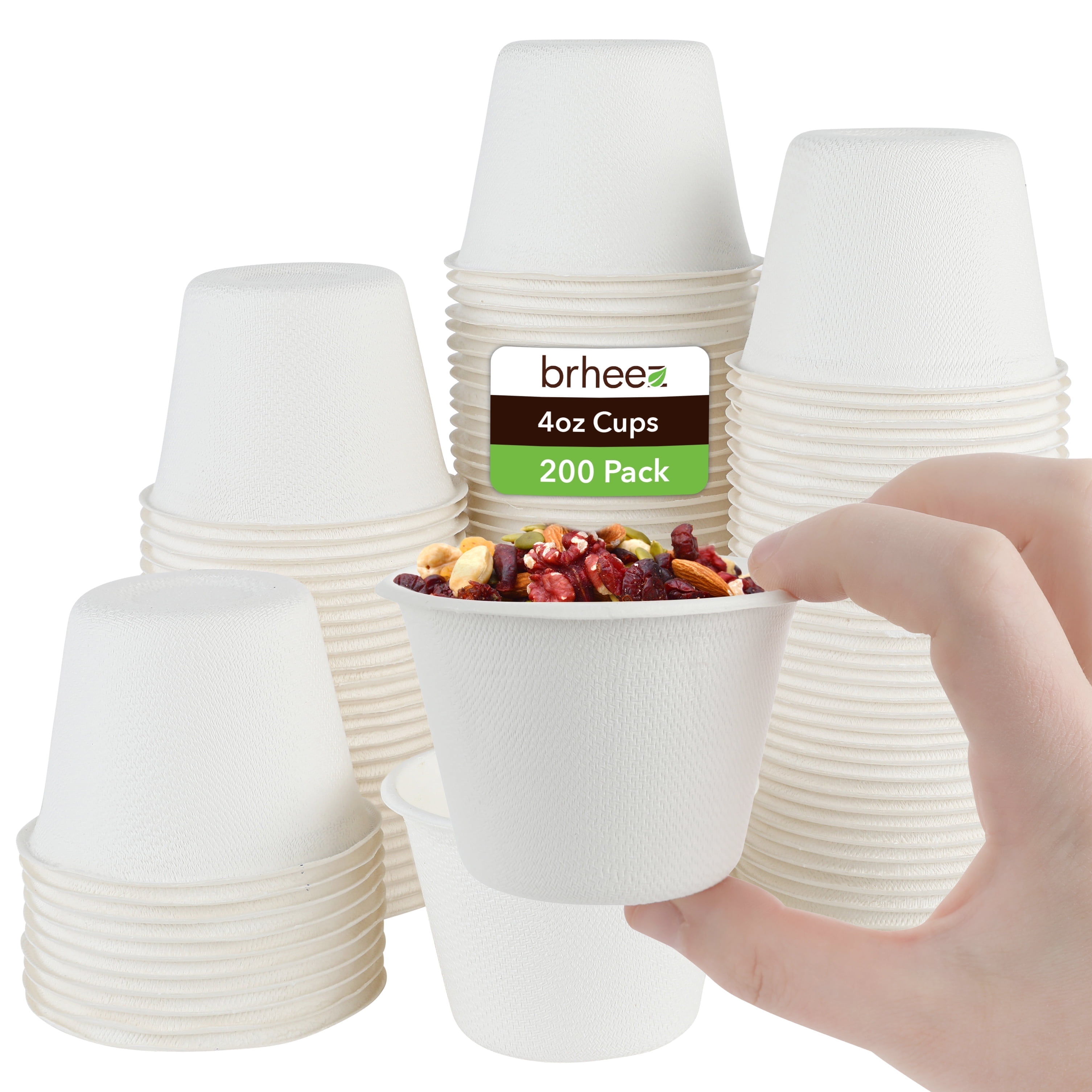 Brheez Disposable Souffle Cups, 4 oz, Sugarcane Fiber, White, 200 Pack ...