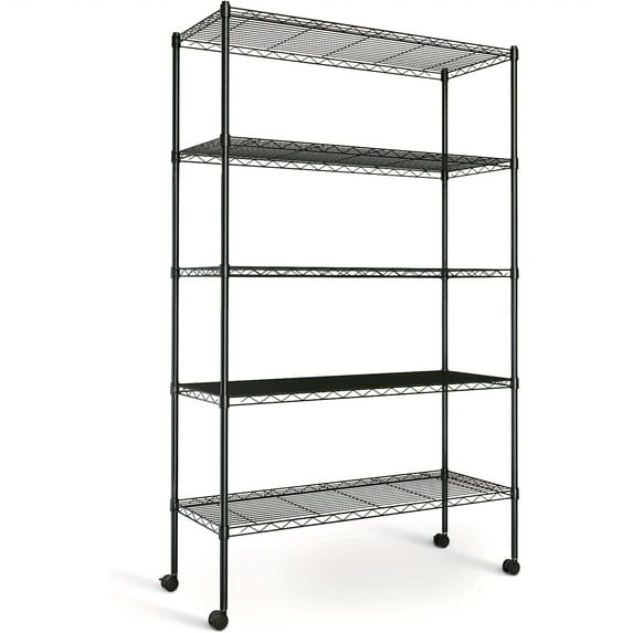 BriGen Tech Heavy Duty 5-Shelf Shelving With Wheels, Adjustable Storage ...