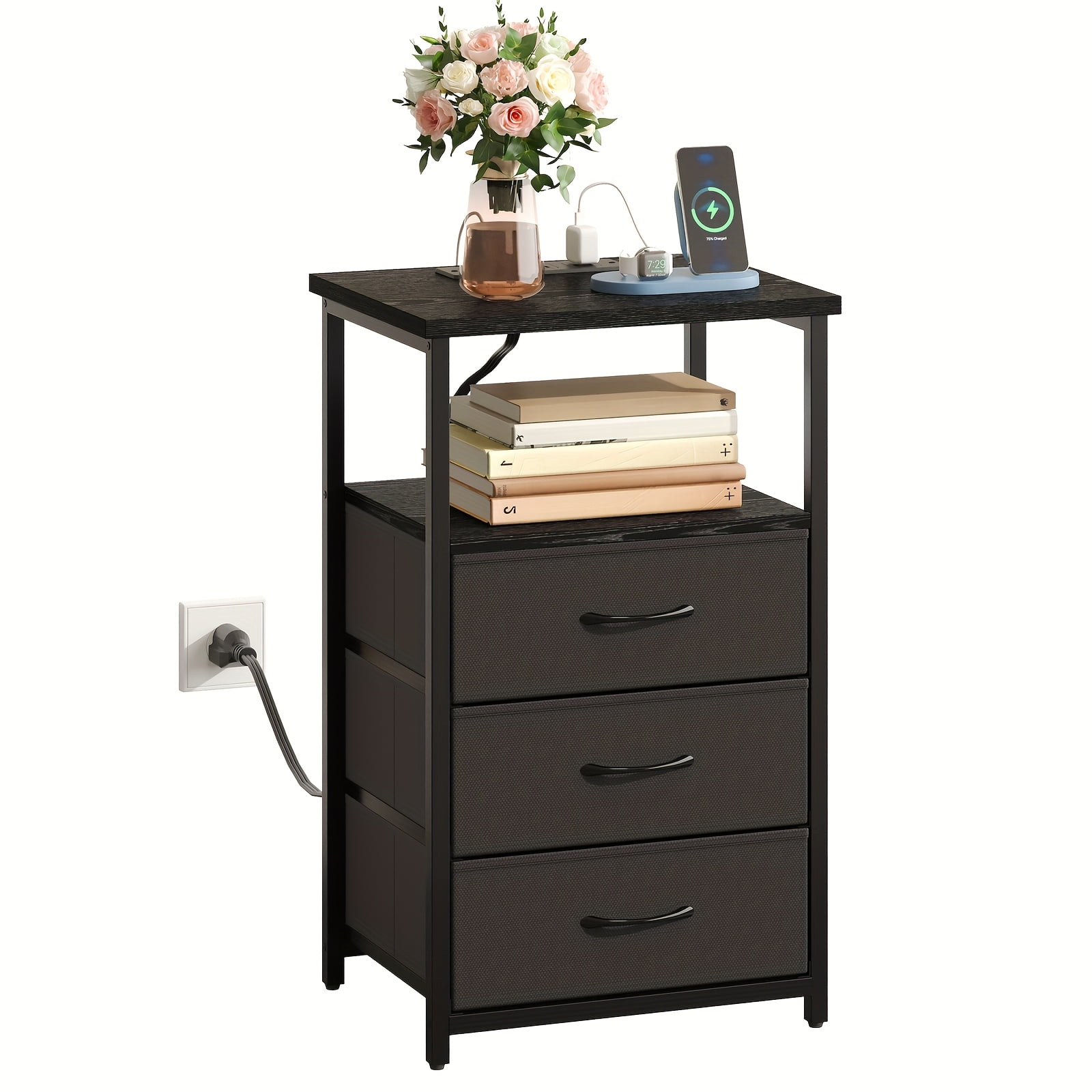 BriGen Tech Nightstand Set - 2-Pack with Charging Station & 3 Fabric ...