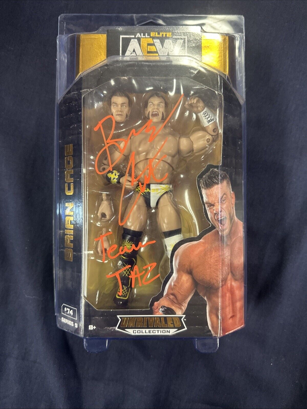 Brian Cage signature AEW FIGURE. New. Inscribed Team Taz With ...