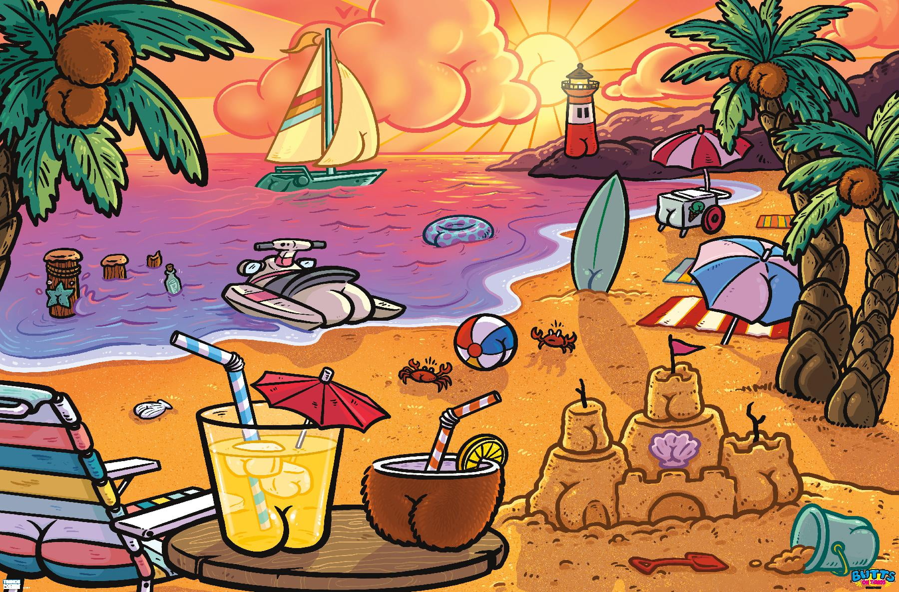 Brian Cook: Butts on Things - Beach Wall Poster, 14.725" x 22.375 ...