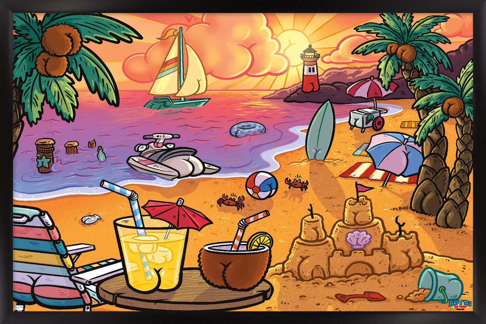 Brian Cook: Butts on Things - Beach Wall Poster, 22.375" x 34" Framed ...