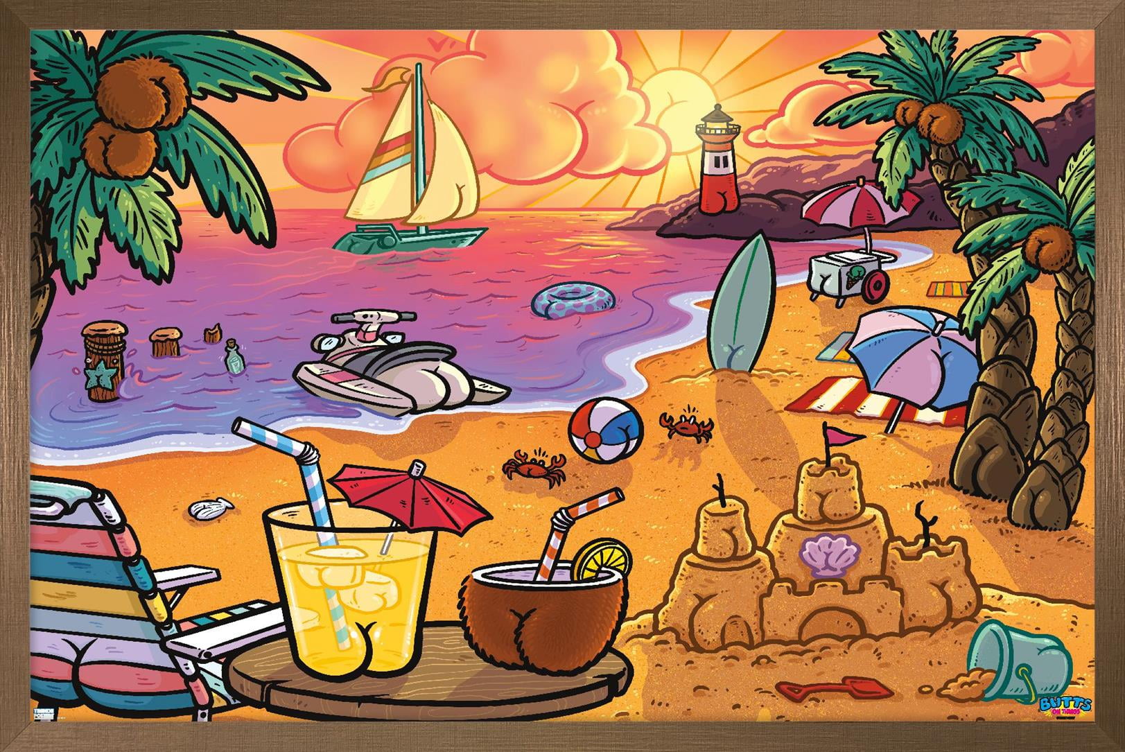 Brian Cook: Butts on Things - Beach Wall Poster, 22.375" x 34" Framed ...