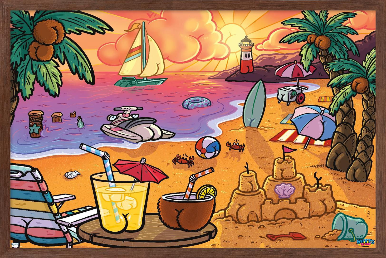 Brian Cook: Butts on Things - Beach Wall Poster, 22.375" x 34" Framed ...