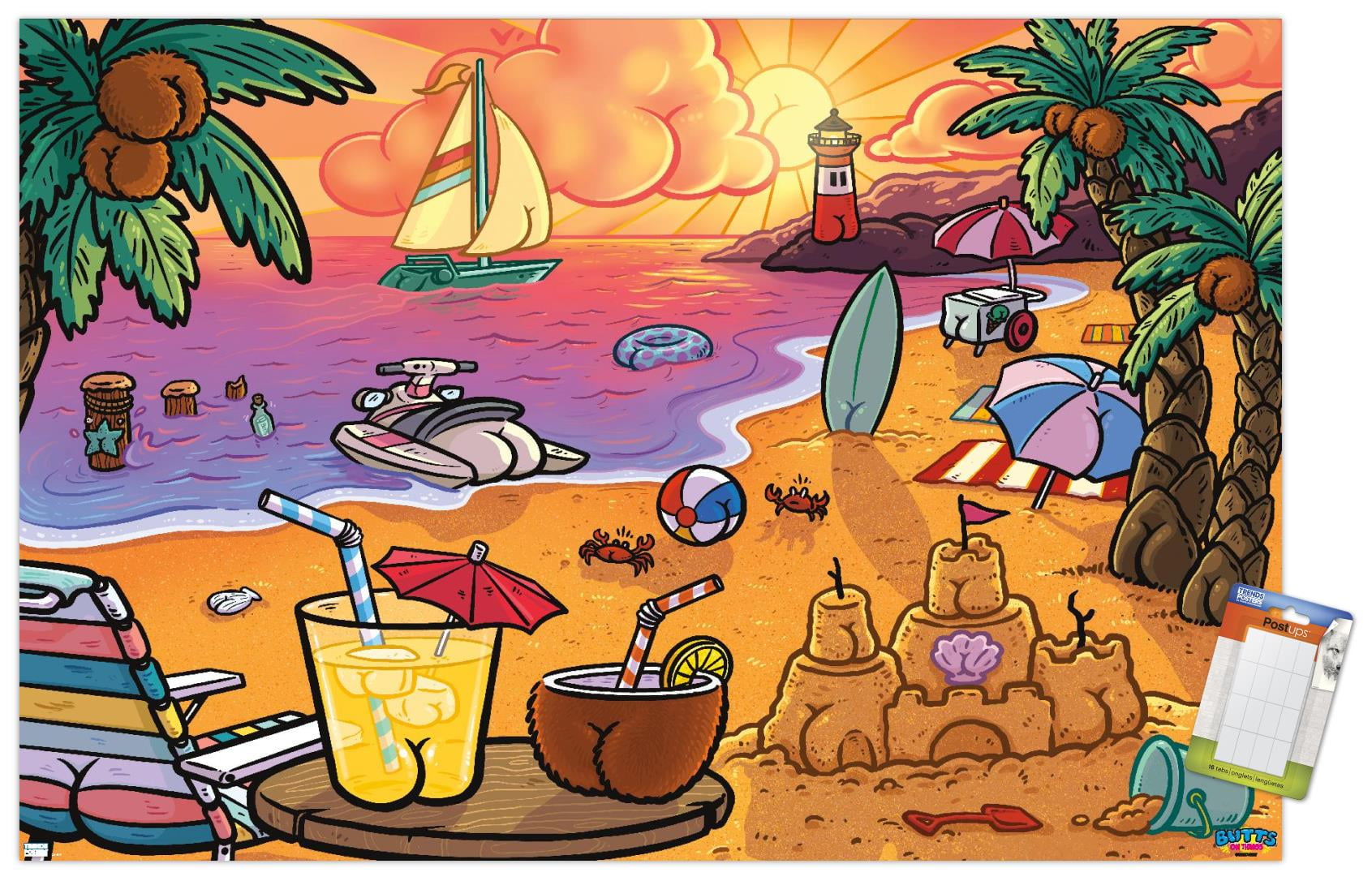 Brian Cook: Butts on Things - Beach Wall Poster, 22.375" x 34 ...