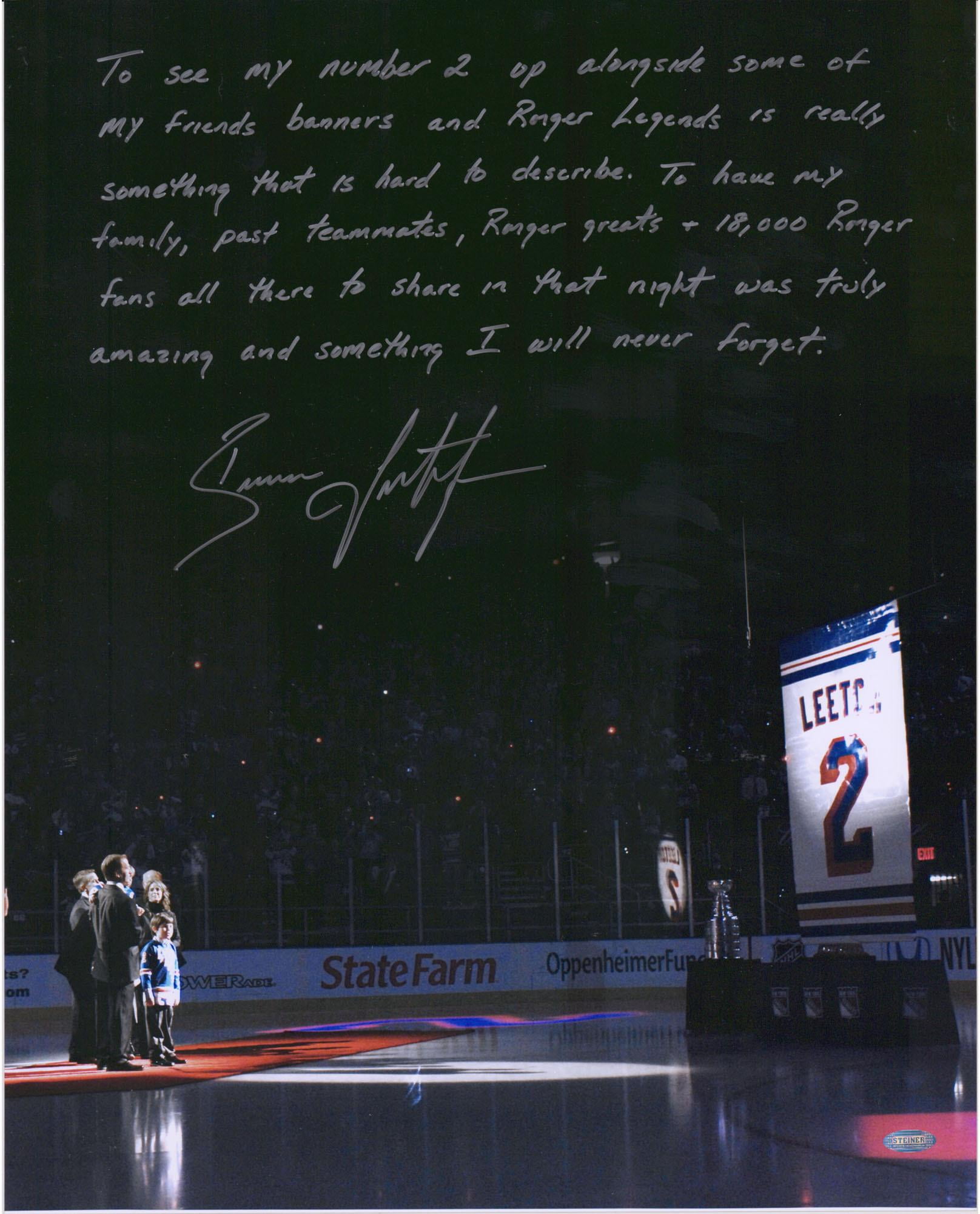 Brian Leetch New York Rangers Autographed Jersey Retirement Banner ...