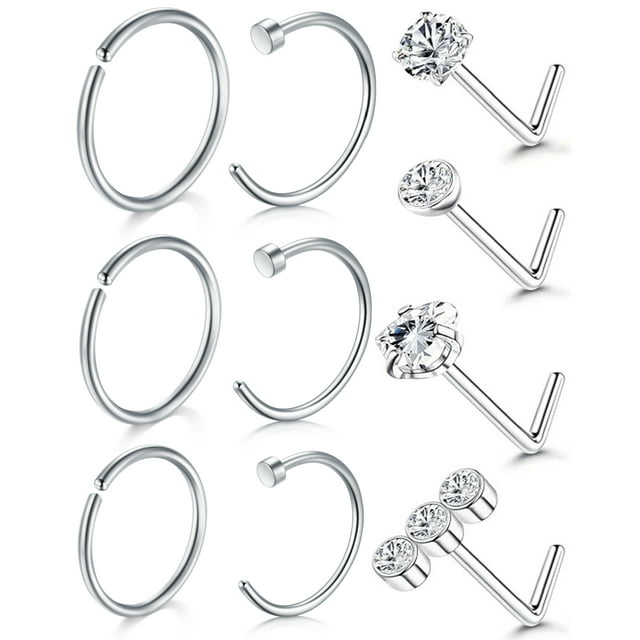 Briana Williams 10PCS Nose Rings Surgical Steel Nose Studs Hoops Nose ...