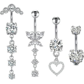 Body Jewelry Women's Hello Kitty Crystal Belly Ring 14G Stainless Steel ...