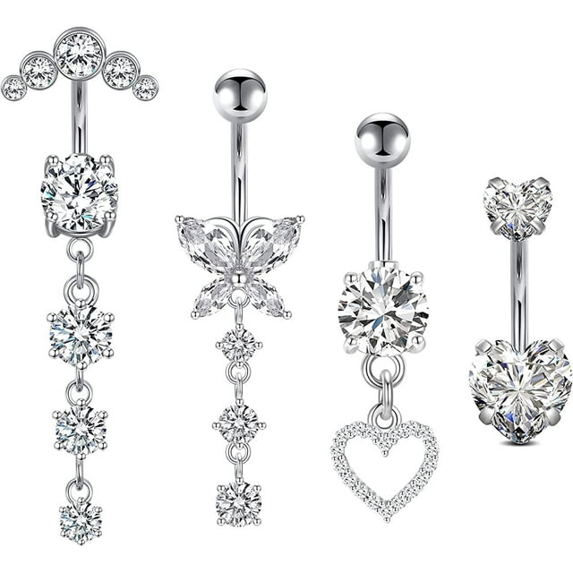 Briana Williams 14G Surgical Steel Dangle Belly Button Rings with AAA ...
