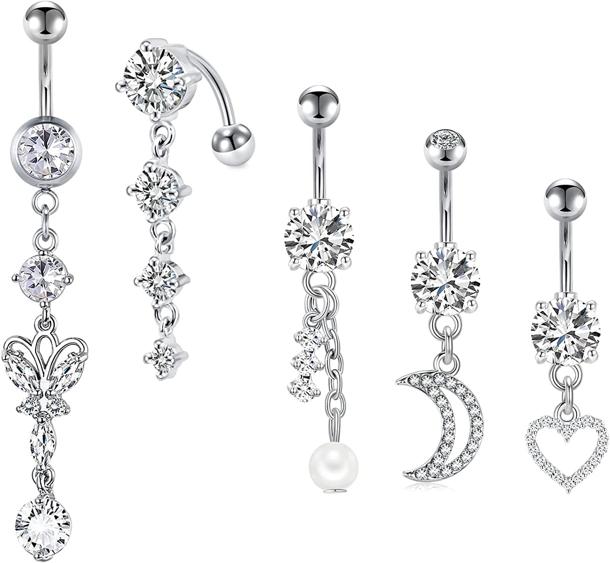 Briana Williams 14G Dangle Belly Button Rings for Women Silver, Model ...