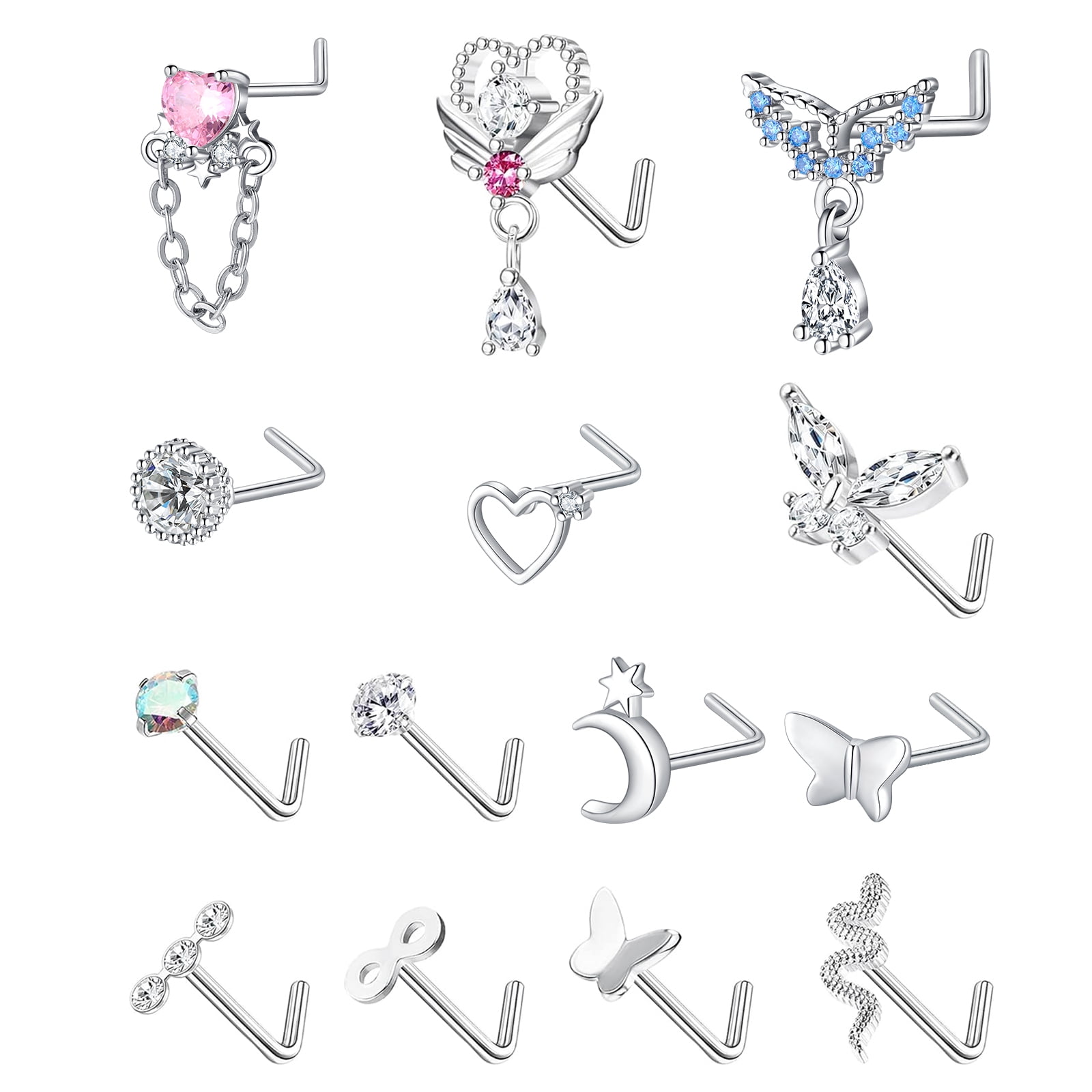 Briana Williams 14Pcs 20G Dangle Nose Rings L Shaped For Women Men ...