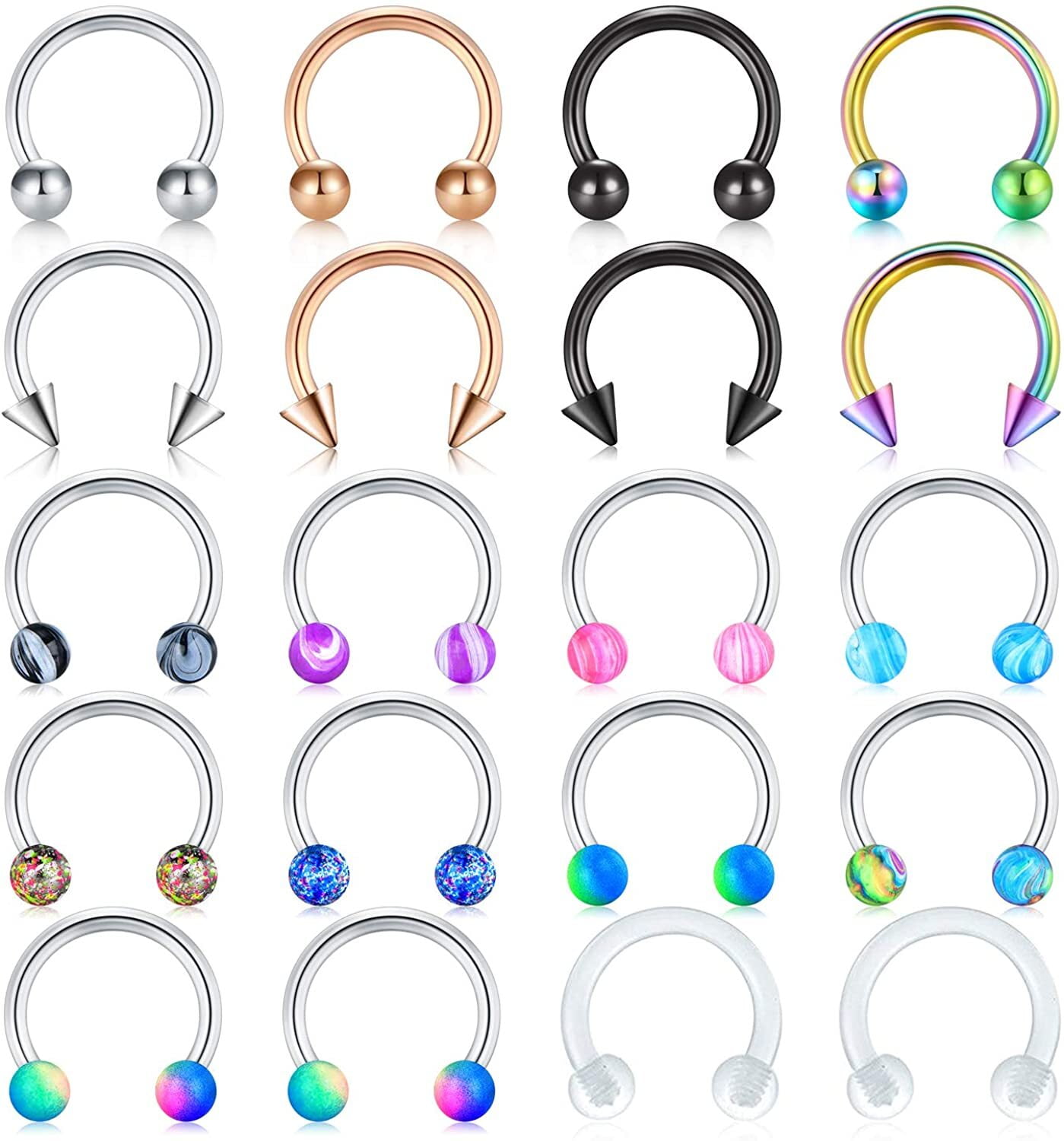 Briana Williams 16G Colorful Horseshoe Hoop Body Piercing Jewelry Set ...