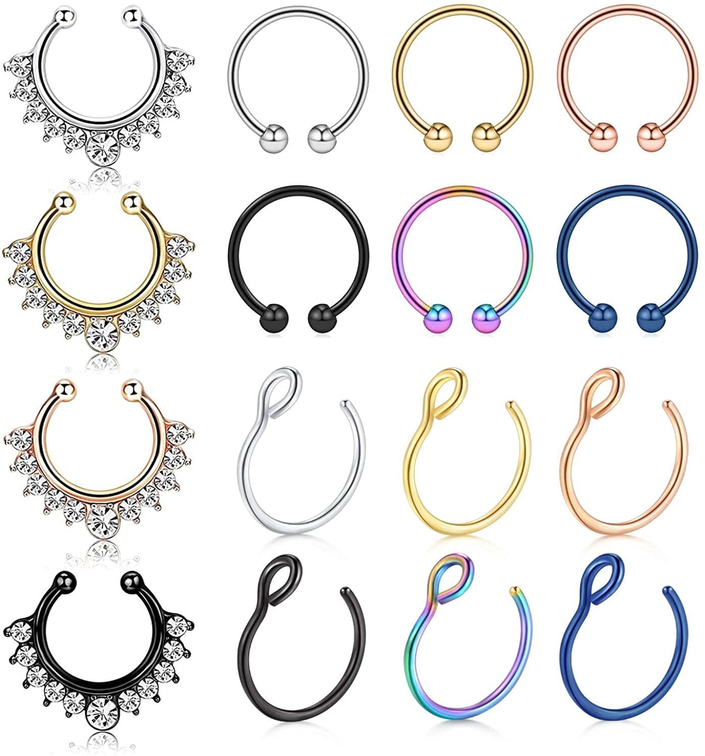 Briana Williams 16g/20g Surgical Steel Fake Nose Rings Set, Septum ...