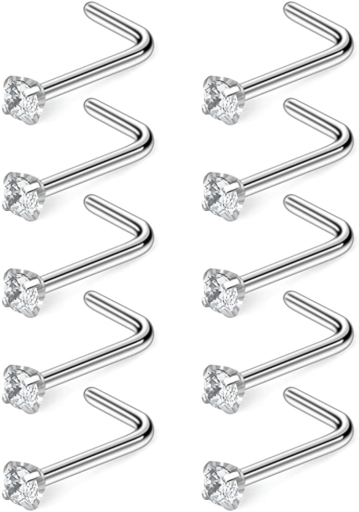 Briana Williams 18G Nose Rings Surgical Steel Diamond CZ Nose Stud ...