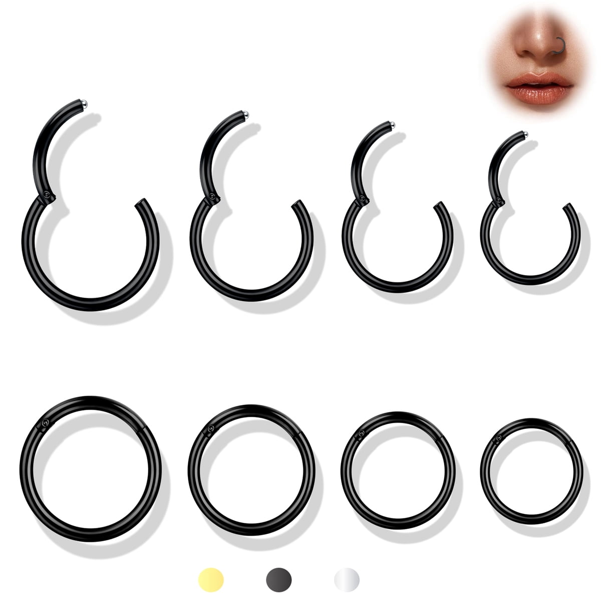 Briana Williams 18G Surgical Steel Hinged Clicker Segment Nose Rings ...