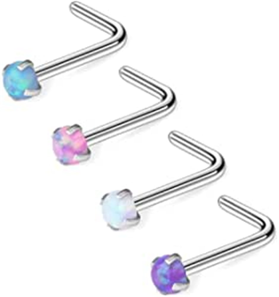 Briana Williams 18G Surgical Steel Opal Nose L-Shaped Rings Studs Ring ...