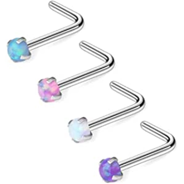 Briana Williams 18G Surgical Steel Opal Nose L-Shaped Rings Studs Ring ...