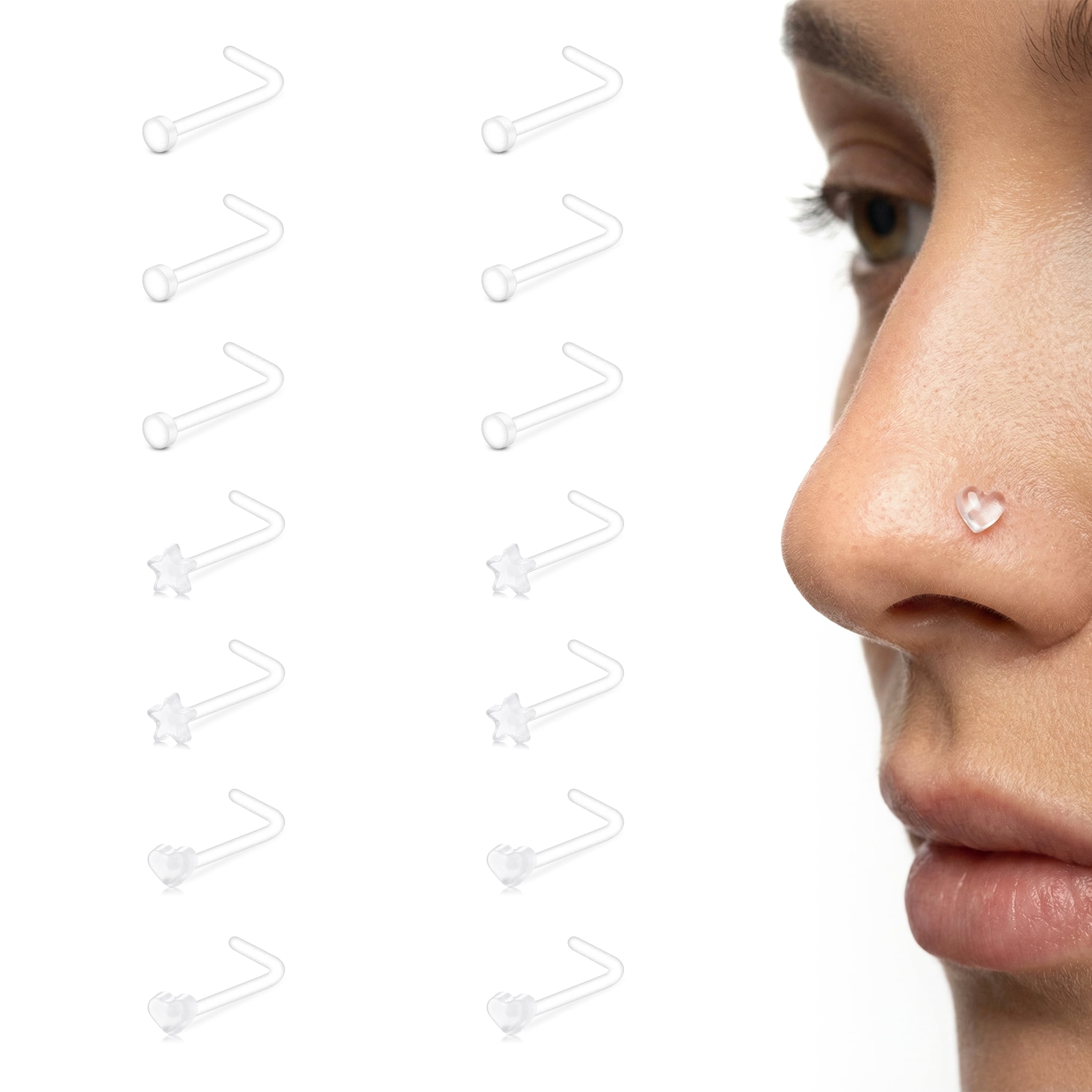 Briana Williams 20G Clear Nose Ring Bioflex Nose Rings Studs L Shaped ...