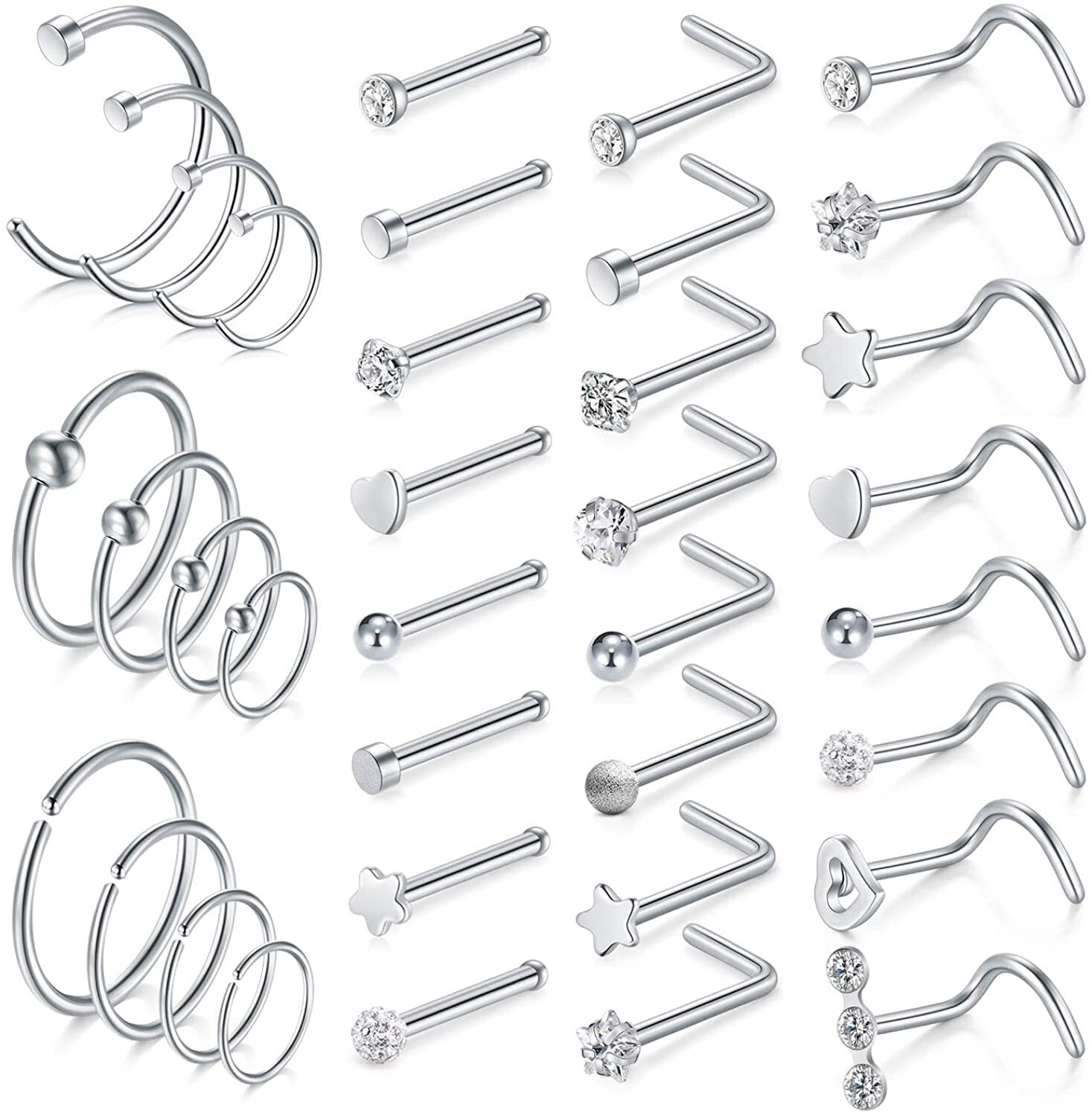 Briana Williams 20G Nose Ring Hoop Surgical Steel Nose Studs Screw L ...