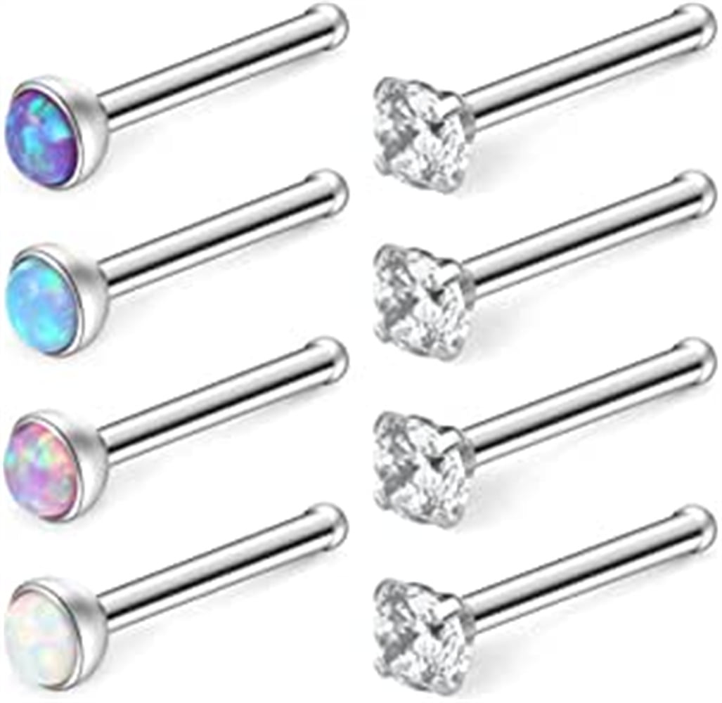 Briana Williams 20G Surgical Steel Nose Rings Opal & Clear CZ Nose Bone ...