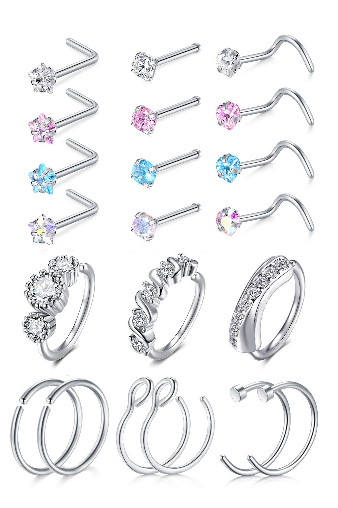 Briana Williams 21PCS 18G Nose Rings, Stainless Steel Nose Studs, Hoops ...