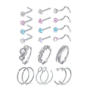 Women's Tri Tone Stud and Hoop Nose Ring Set, 6-Piece - Walmart.com