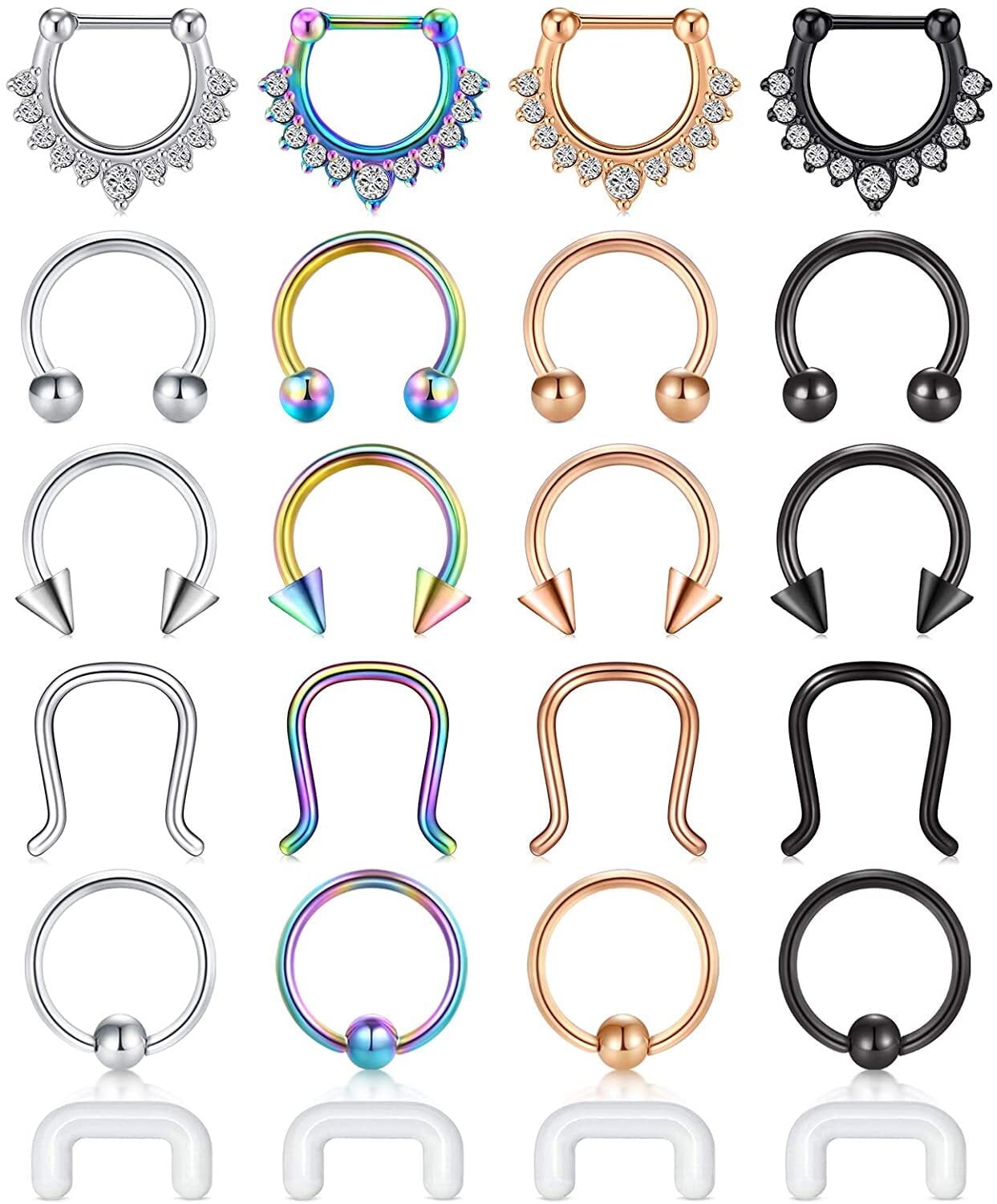 Briana Williams 24pcs 16g Nose Septum Hoop, Horseshoe Rings, Surgical ...