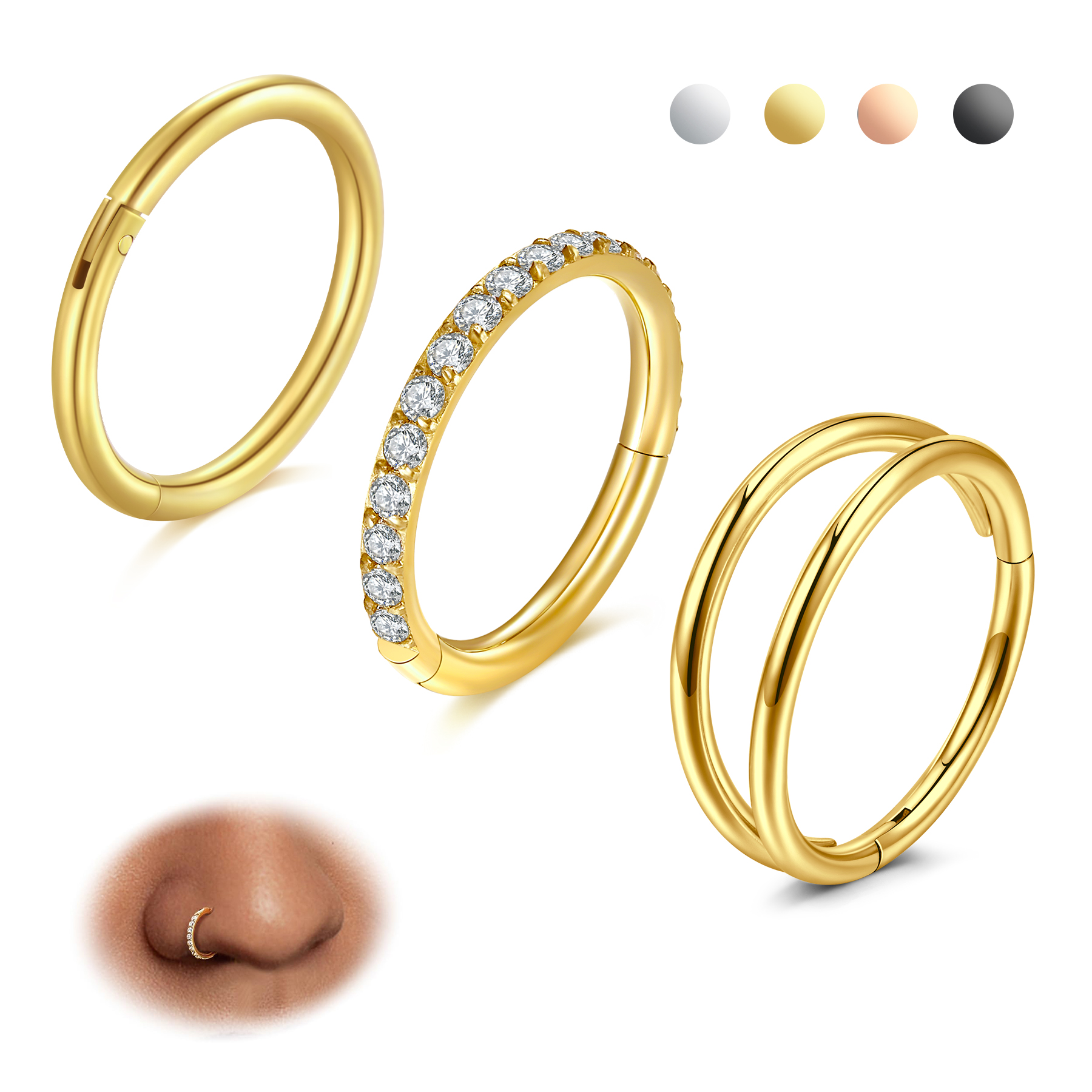 Dangling Nose Non Piercing Earrings Nose Clicker Hoop Two In One Nose