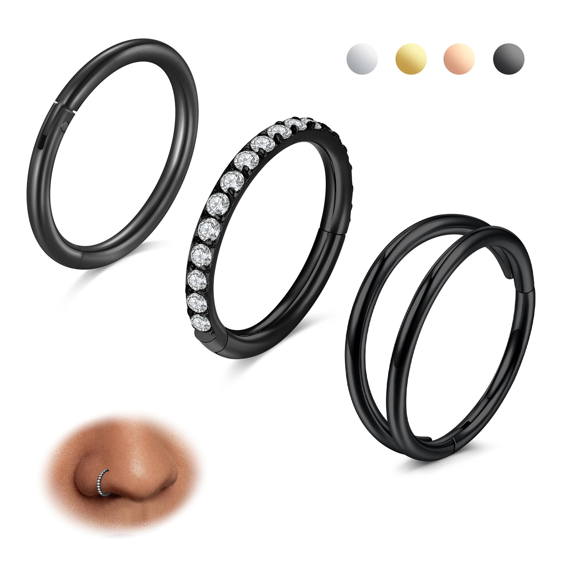 Briana Williams 3PCS Nose Rings Hoops Double Hoop Nose Rings 18G Hinged ...