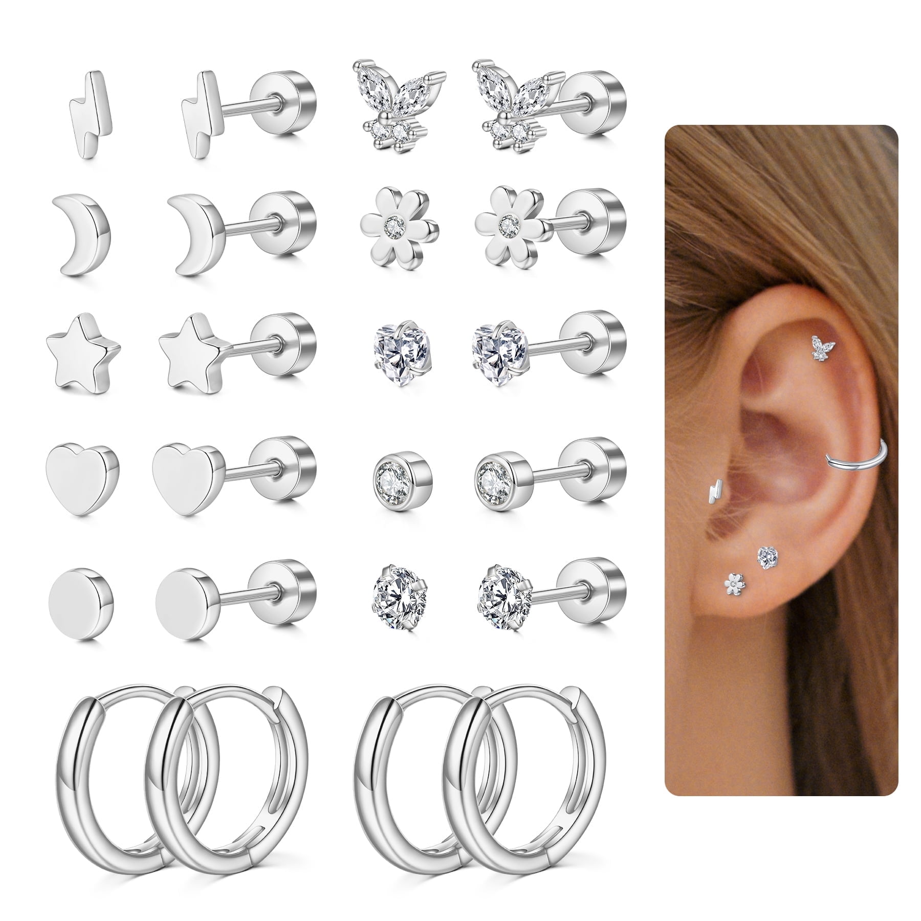 Briana Williams Hypoallergenic Surgical Steel Earrings, Flat Back, Cartilage, Studs, 20G, 16G ...
