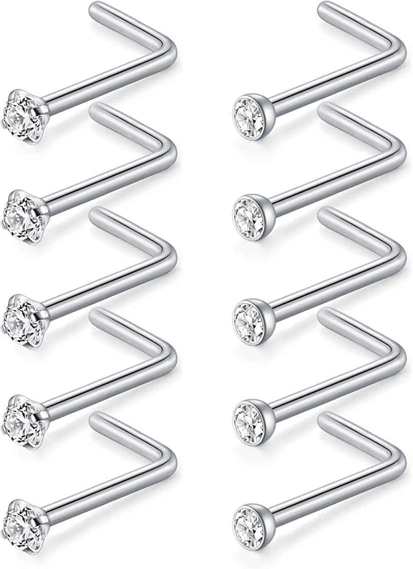 Briana Williams L Shaped Clear CZ 316L Stainless Steel 18G Nose Studs ...