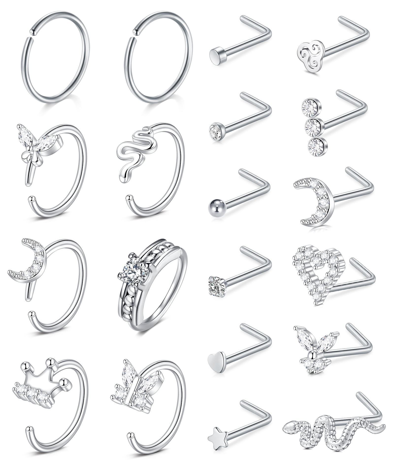 Briana Williams 18g Snake and L Shaped Studs Surgical Steel Nose Ring ...