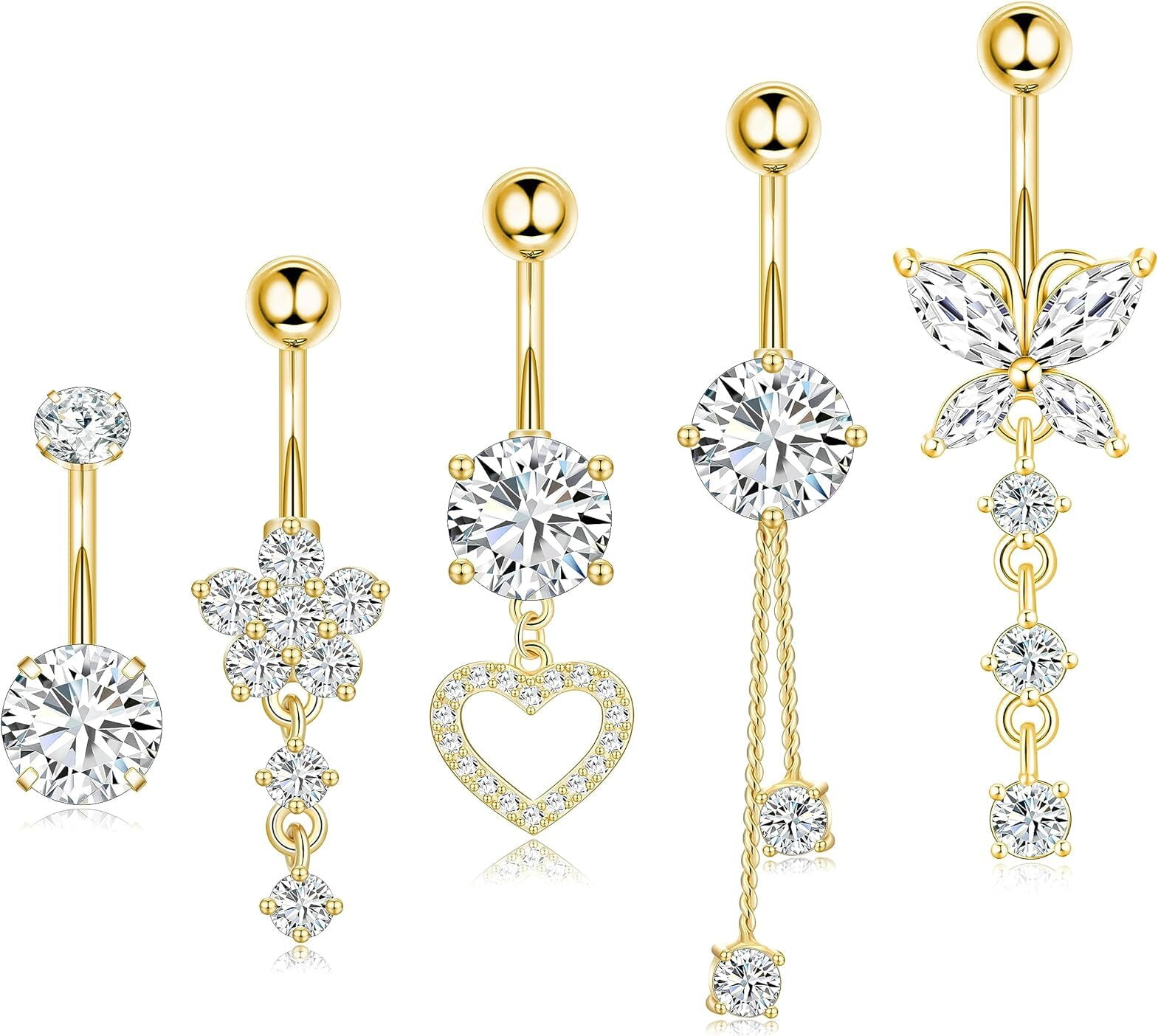 Briana Williams Surgical Steel Belly Button Rings Dangle Navel Piercing Jewelry with Cubic ...