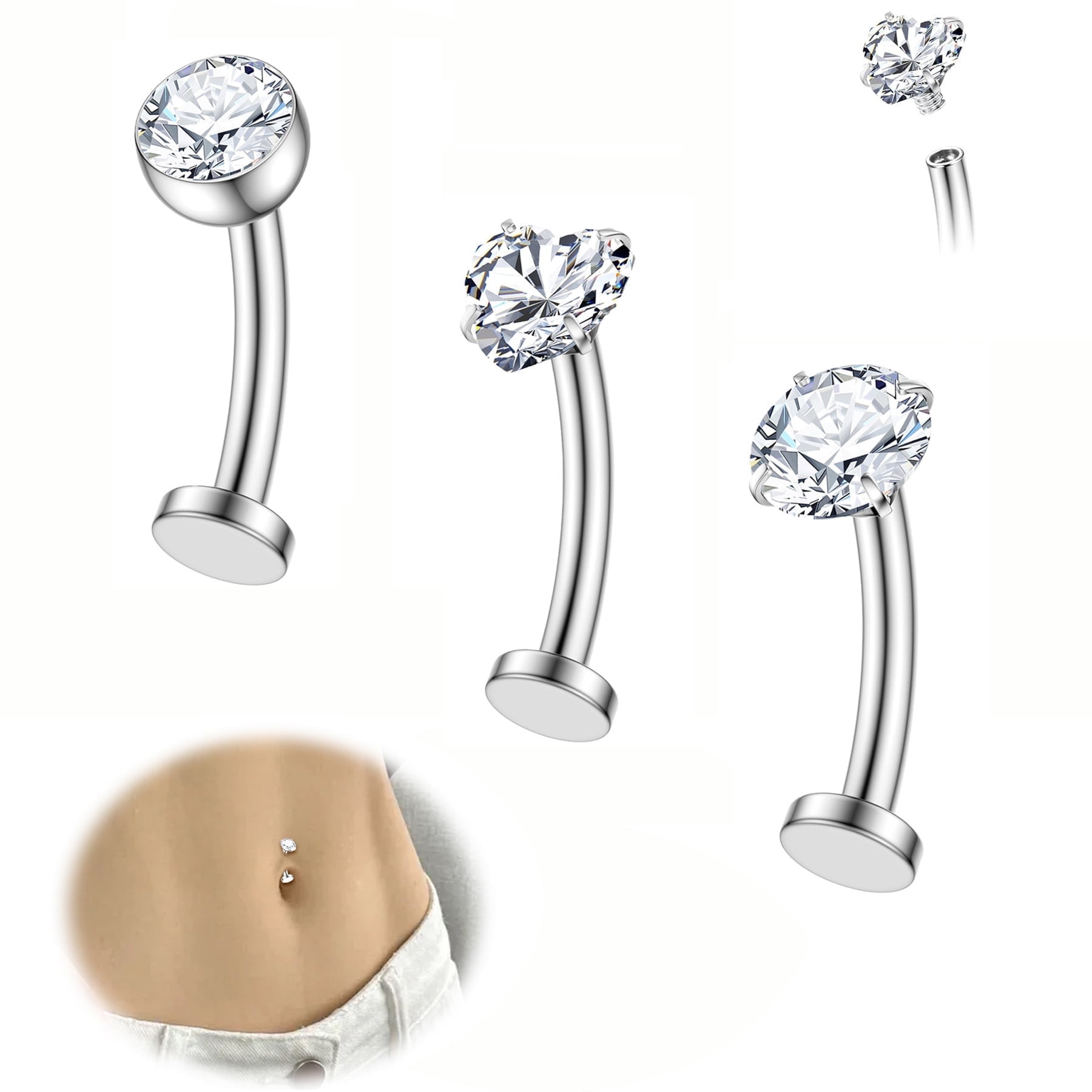 3PCS Floating Belly Button Ring for Women Hypoallergenic Surgical ...