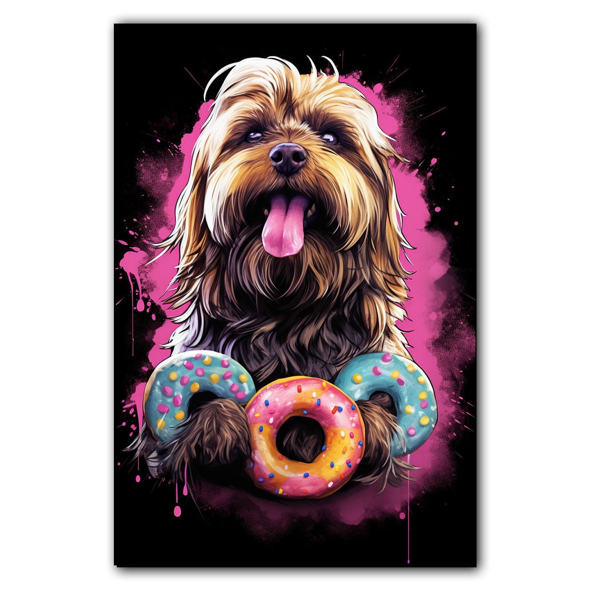 Briard Art Canvas Fun Popcorn, Donuts and Lollipops Dogs. Watercolor ...