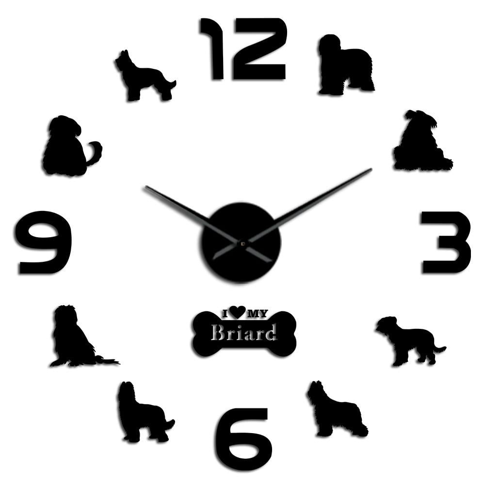 Briard Dog Breed Silouette Frameless Wall Clock Stickers, DIY Modern ...