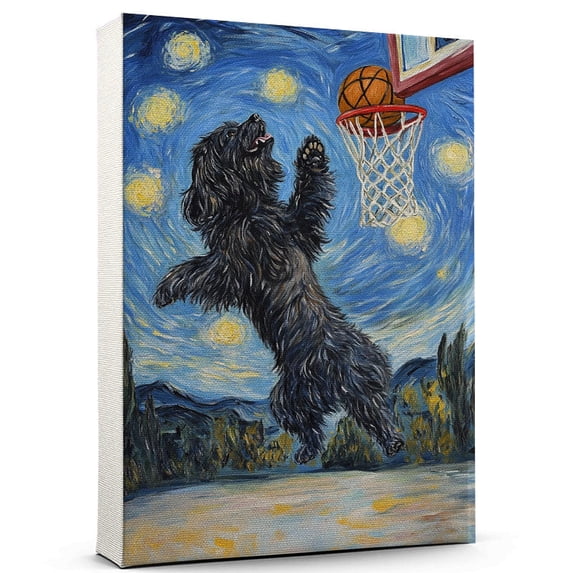Briard Dog Playing Basketball Stretched Canvas Size 8x12 – Sports Dog ...