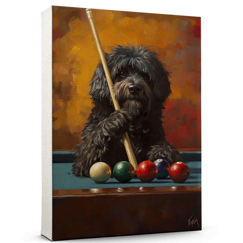 Briard Dog Playing Billiards Stretched Canvas Size 8x12 – Vintage Style ...