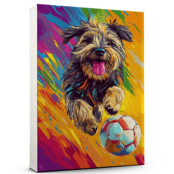Briard Dog Playing Soccer Stretched Canvas Size 8x12 – Vintage Style ...
