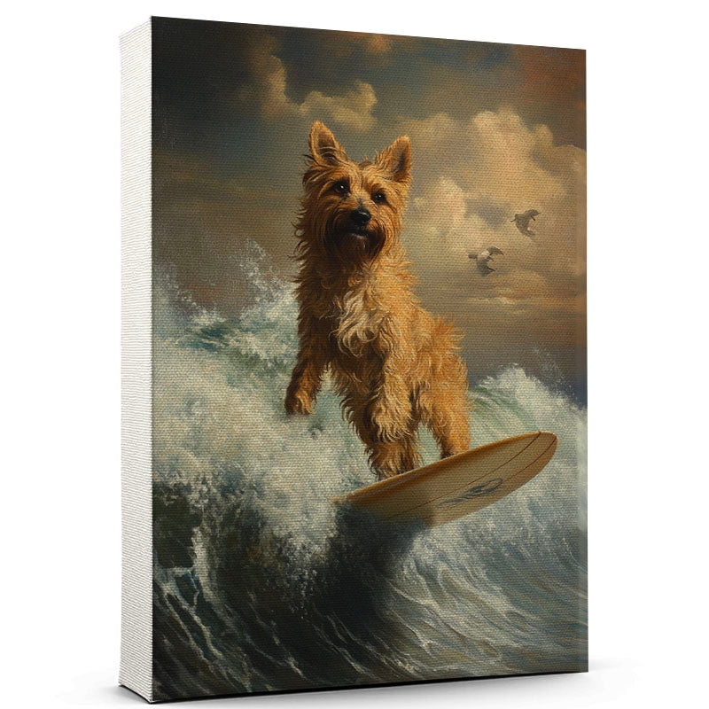 Briard Dog Playing Surfboard Stretched Canvas Size 8x12 – Sports Dog ...