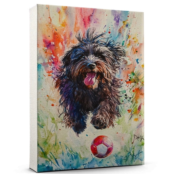 Briard Dog Stretched Canvas Size 8x12 – Soccer Theme Dog Art for Wall ...