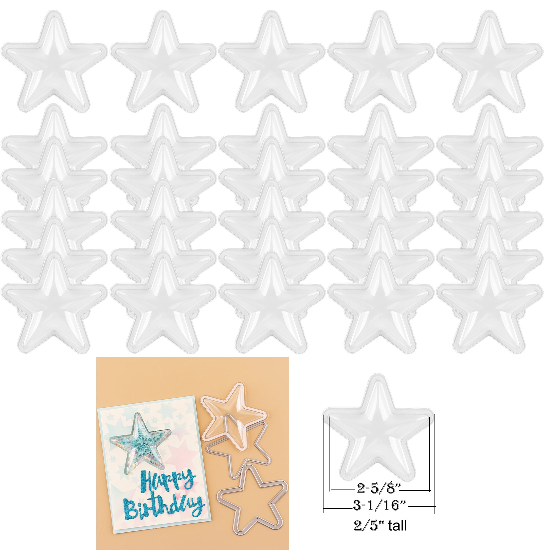 Briartw 3D Stars Plastic Clear Puffy Shaker Covers,30 Pieces 2-5/8 inch ...