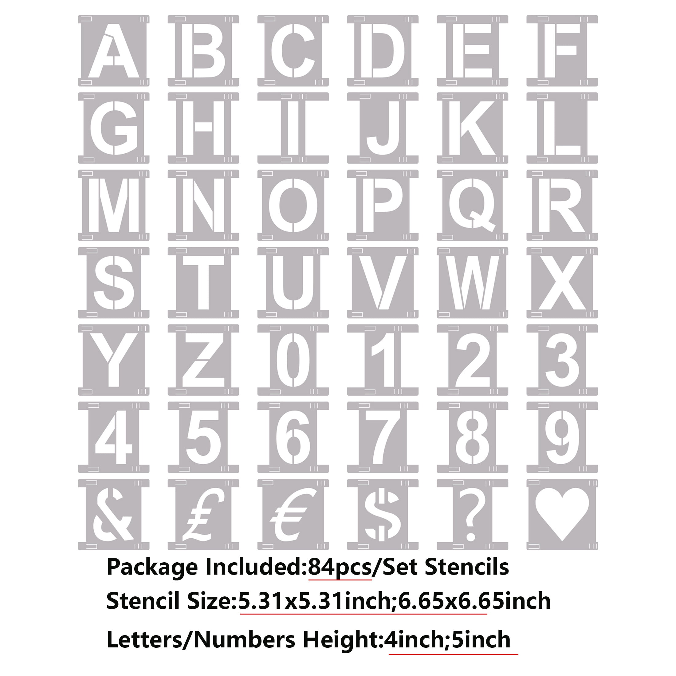 Briartw 4 inch and 5 inch Height Letter Stencils Symbol Numbers Craft ...