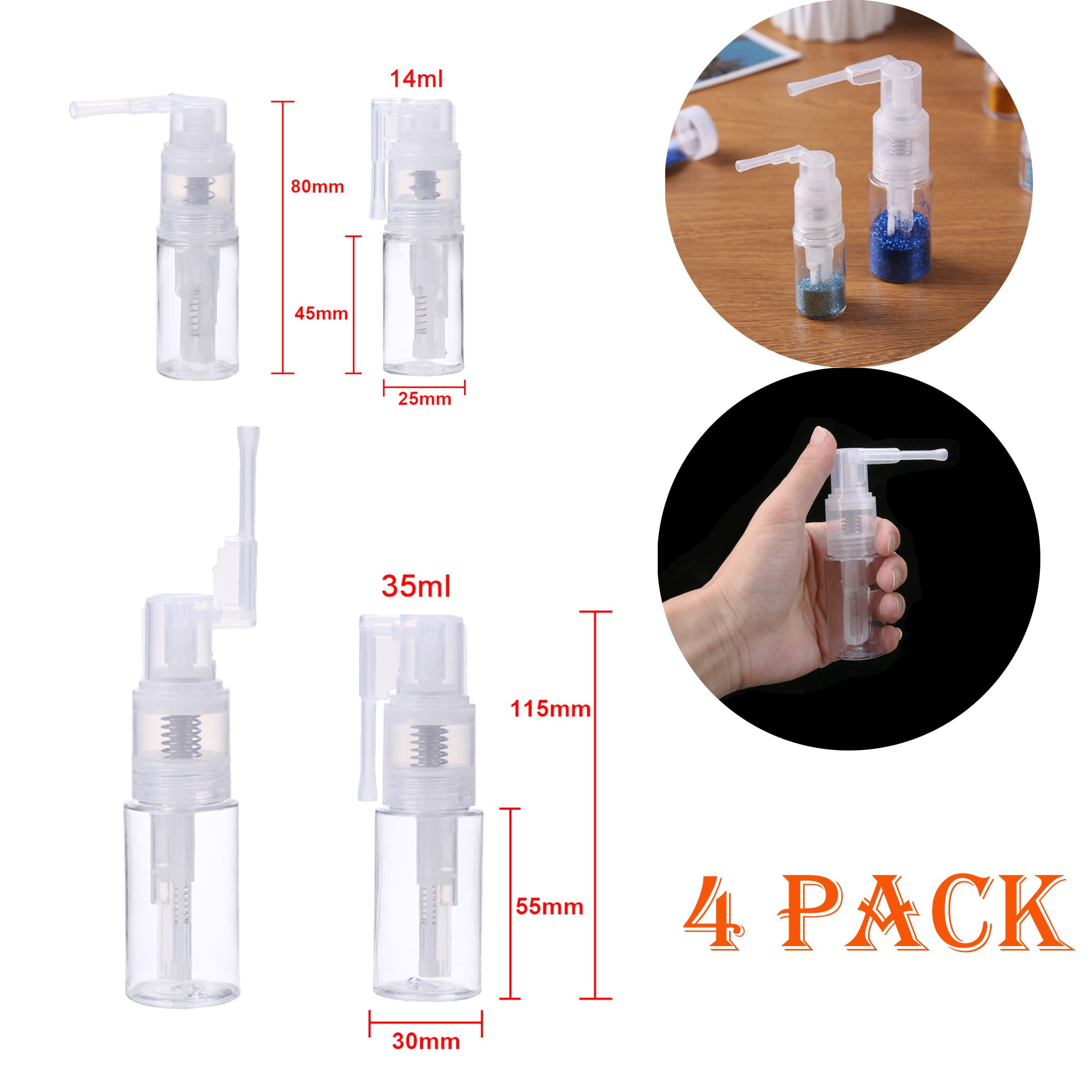 Briartw 4Pack,14ML/35ML Glitter Duster Spray Bottle Pot Hand Tools ...