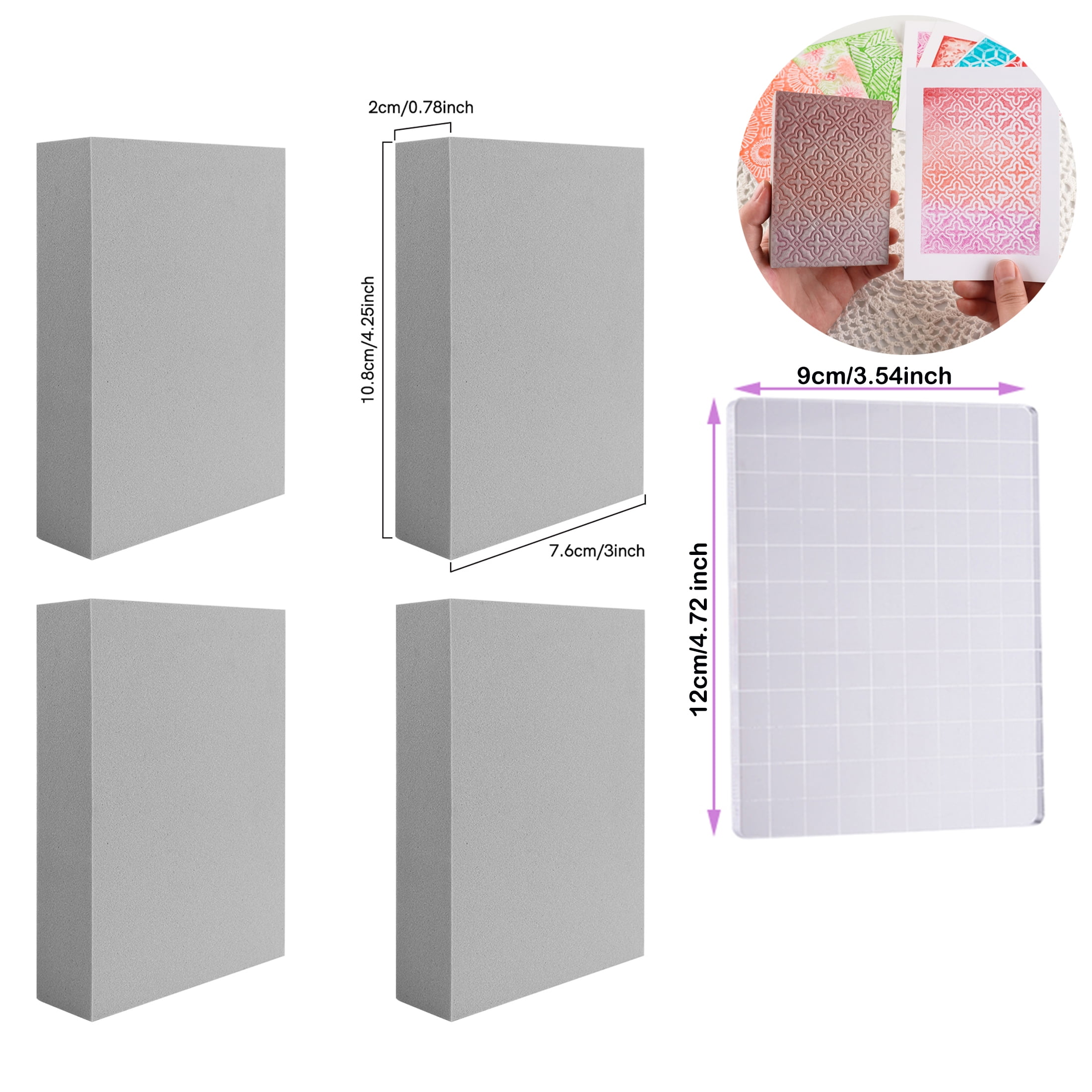 Briartw 5 Set,4 Pack Stamping Foam and Clear Acrylic Stamp Block for ...