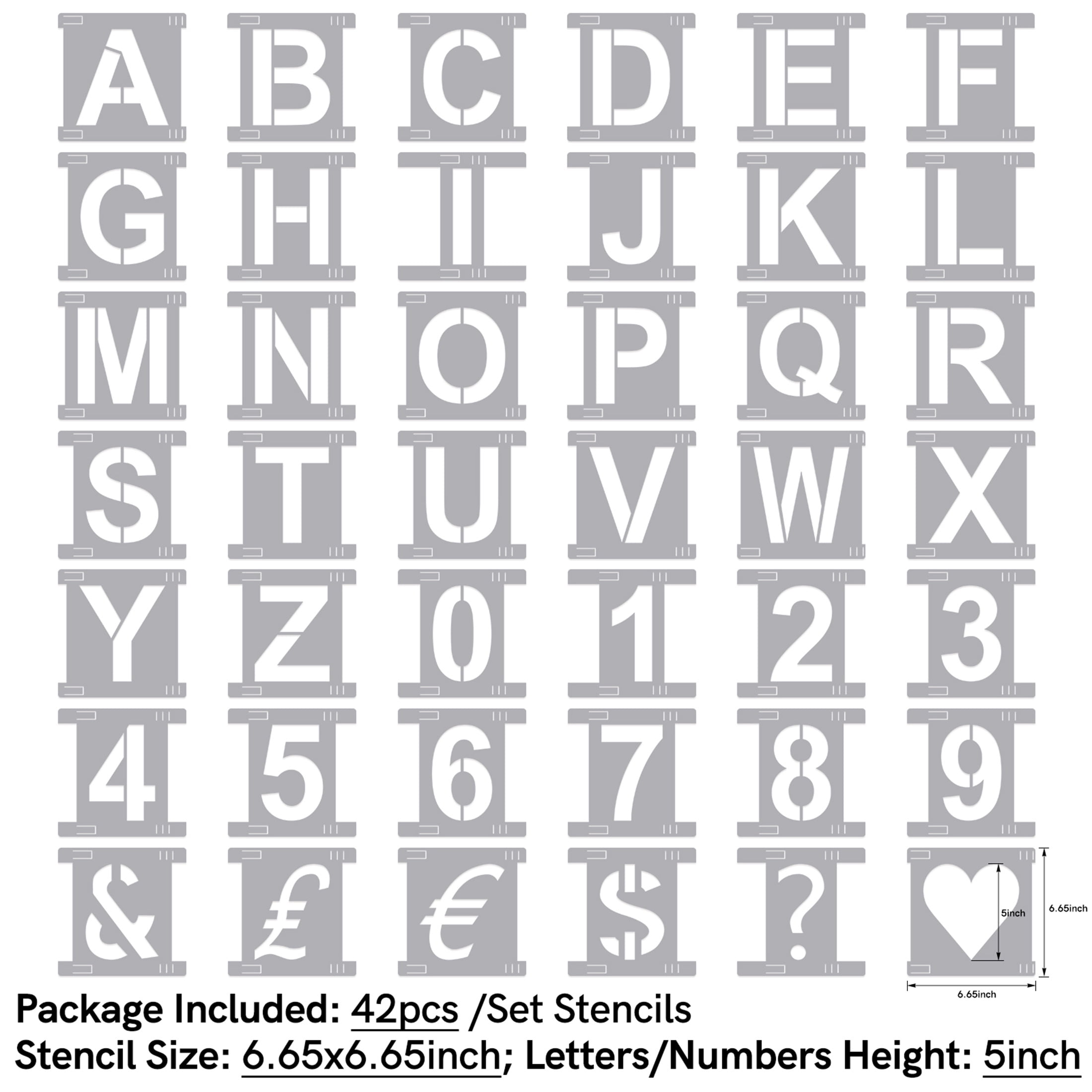 Briartw 5 inch Height Letter Stencils Symbol Numbers Craft Stencils 42 ...